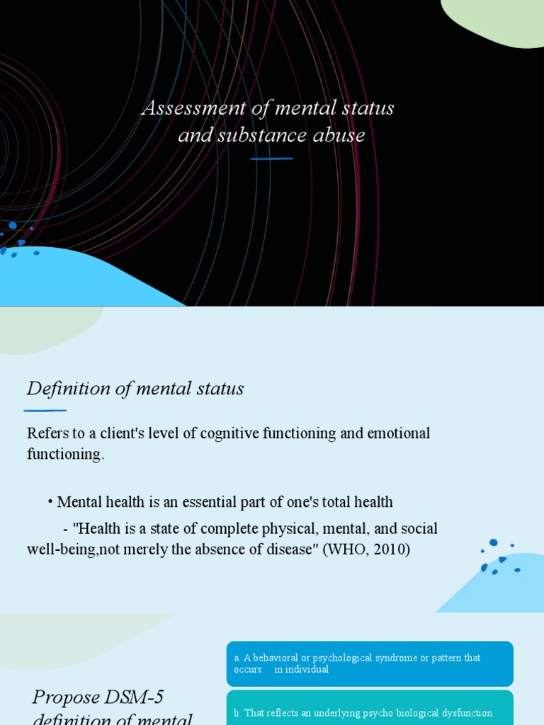 Mental Status Assessment | PDF | Mental Disorder | Substance Abuse