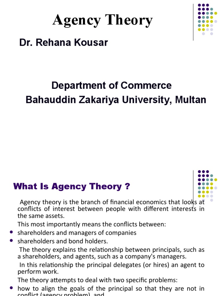 Understanding Agency Theory in Governance | PDF | Interest | Dividend
