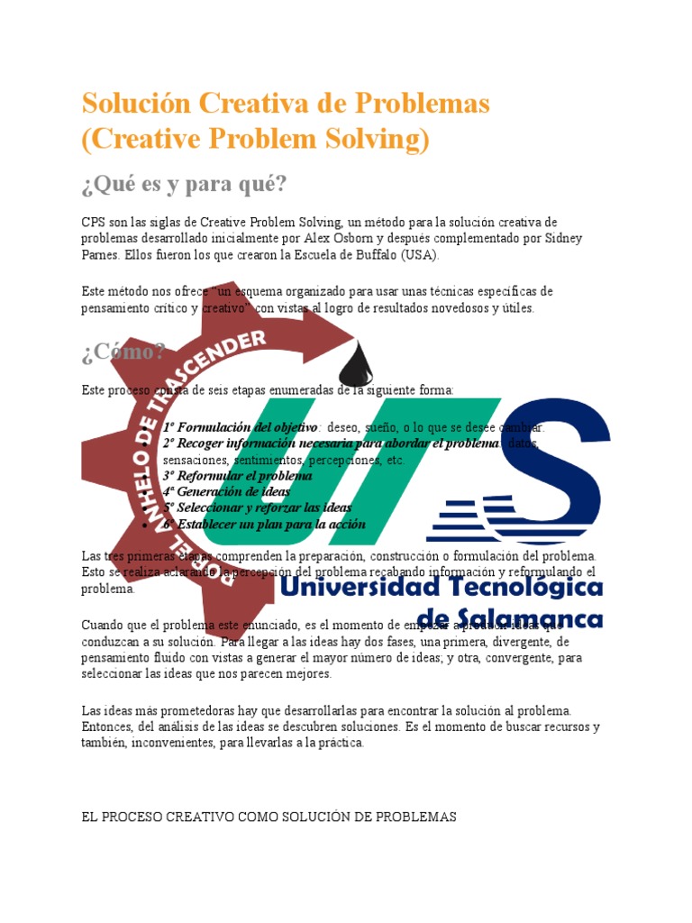 Solución Creativa de Problemas | PDF | Grupo de trabajo | Creatividad