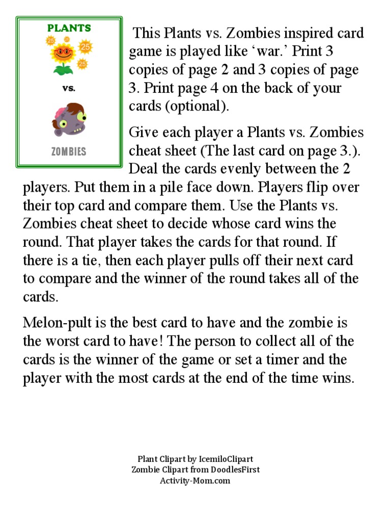 Plants vs. Zombies Card Game Rules | PDF
