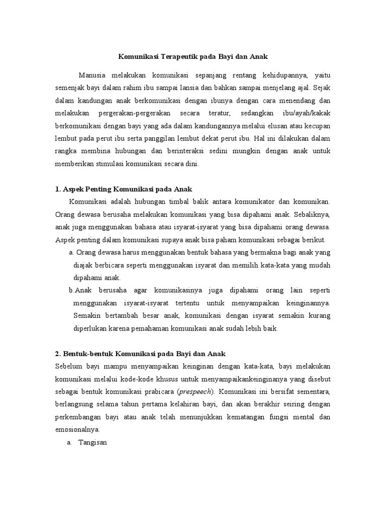 Komunikasi Terapeutik Pada Bayi Dan Anak | PDF | Pengembangan Diri | Kesehatan Holistik