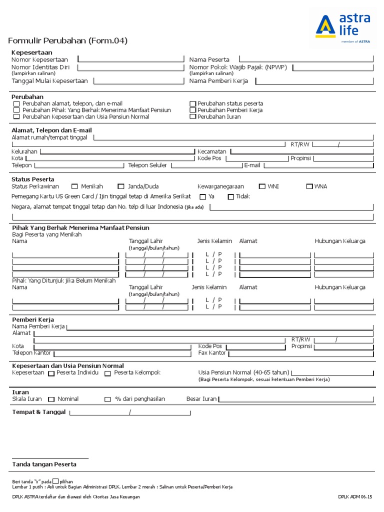 Form 04 DPLK Astra Aviva | PDF