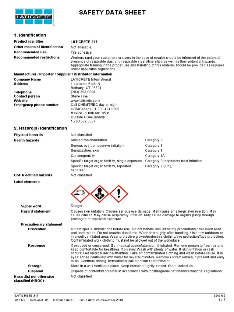 LATICRETE 317 SDS - US English | PDF | Personal Protective Equipment ...