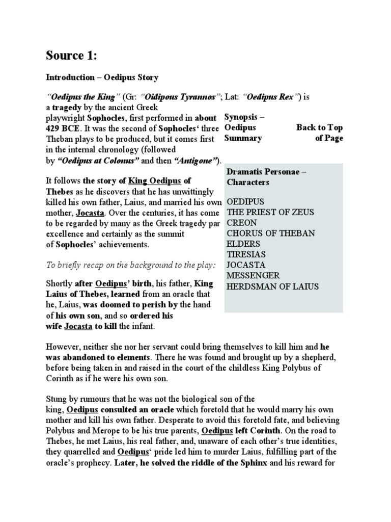 CW - Oedipus Rex Analysis | PDF | Sophocles | Greek Mythology