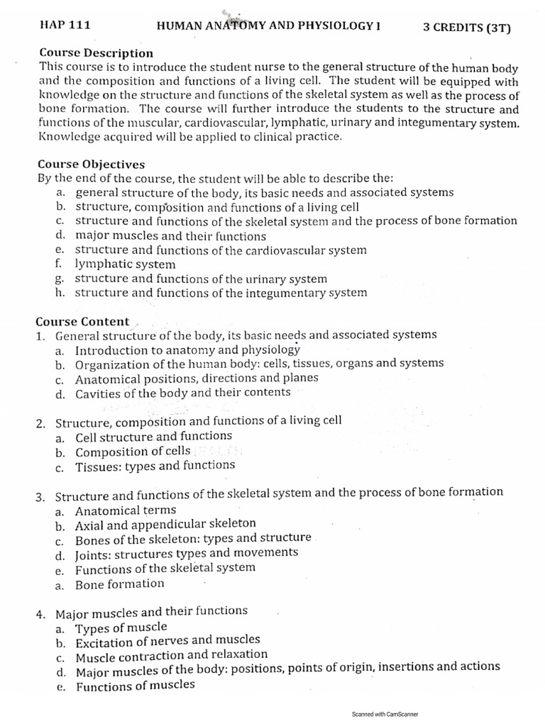 Anatomy 1 Course Outline | PDF Anatomy 1 Course Outline | PDF