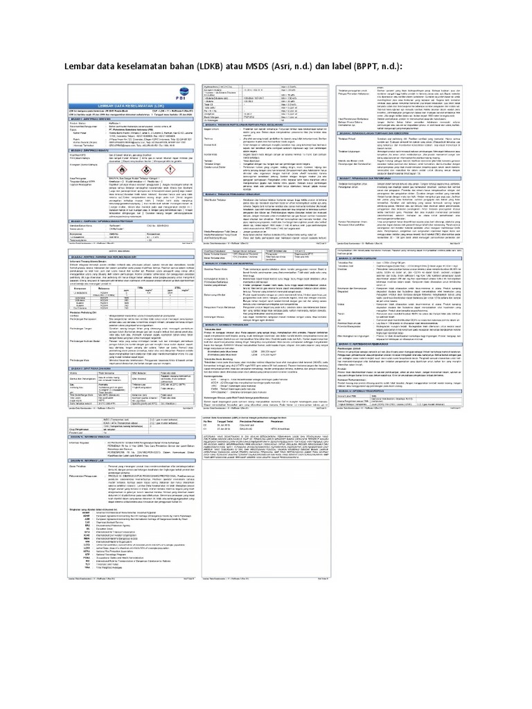 Lembar Data Keselamatan Bahan (LDKB) Atau MSDS (Asri, N.D.) Dan Label (BPPT, N.D.) | PDF