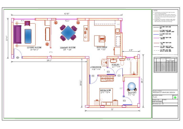 1 BHK Residence Plan with Dimensions | PDF | Door | Civil Engineering