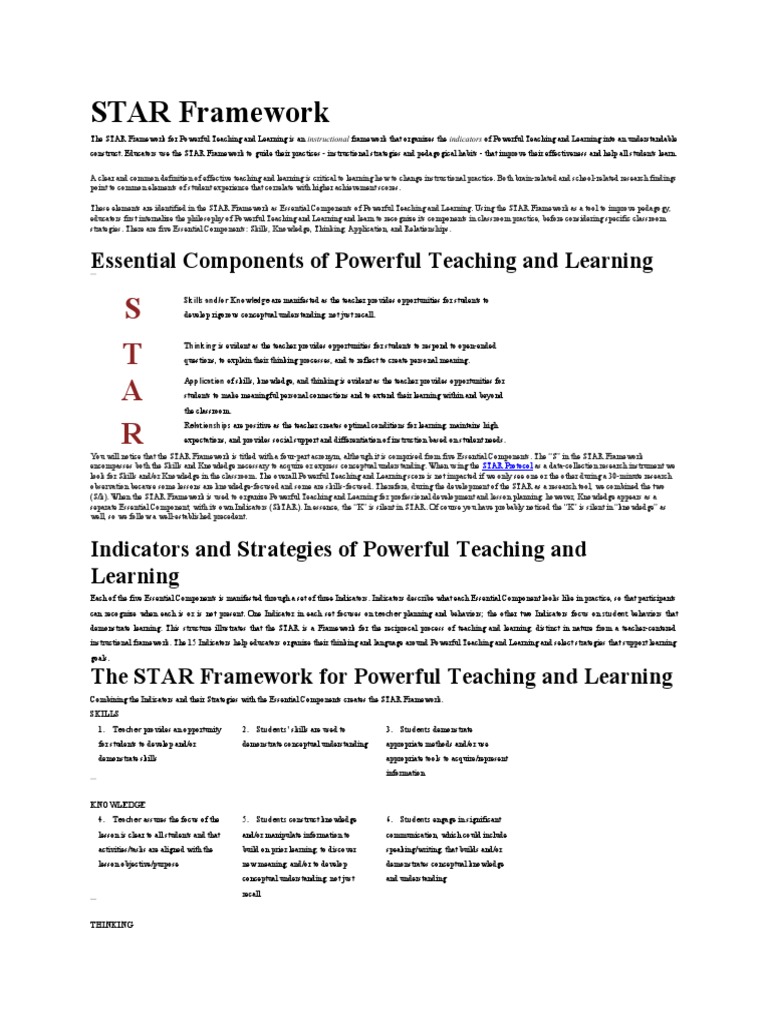 STAR Framework: S T A R | PDF | Learning | Teachers