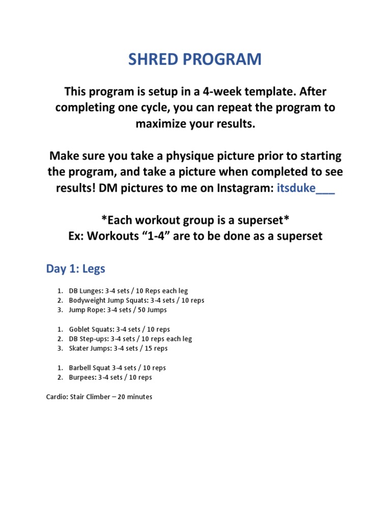 Shred Program | PDF | Weight Training | Strength Training
