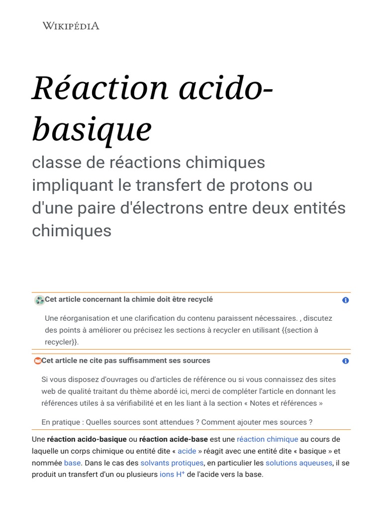 Réactions Acido-Basiques : Théorie et Concepts | PDF | Acide | Chimie ...