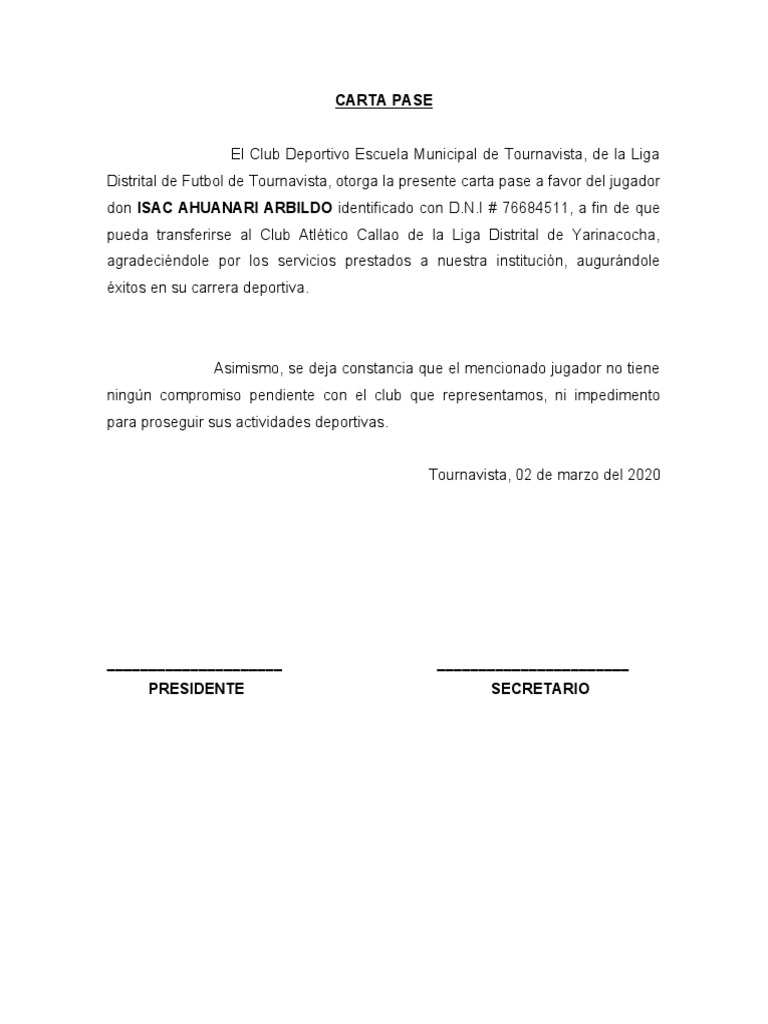 Carta Pase Modelo | PDF