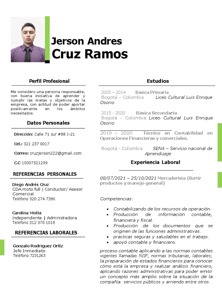 HV - Jerson Andres Cruz-1-1 | PDF | Contabilidad | Colombia