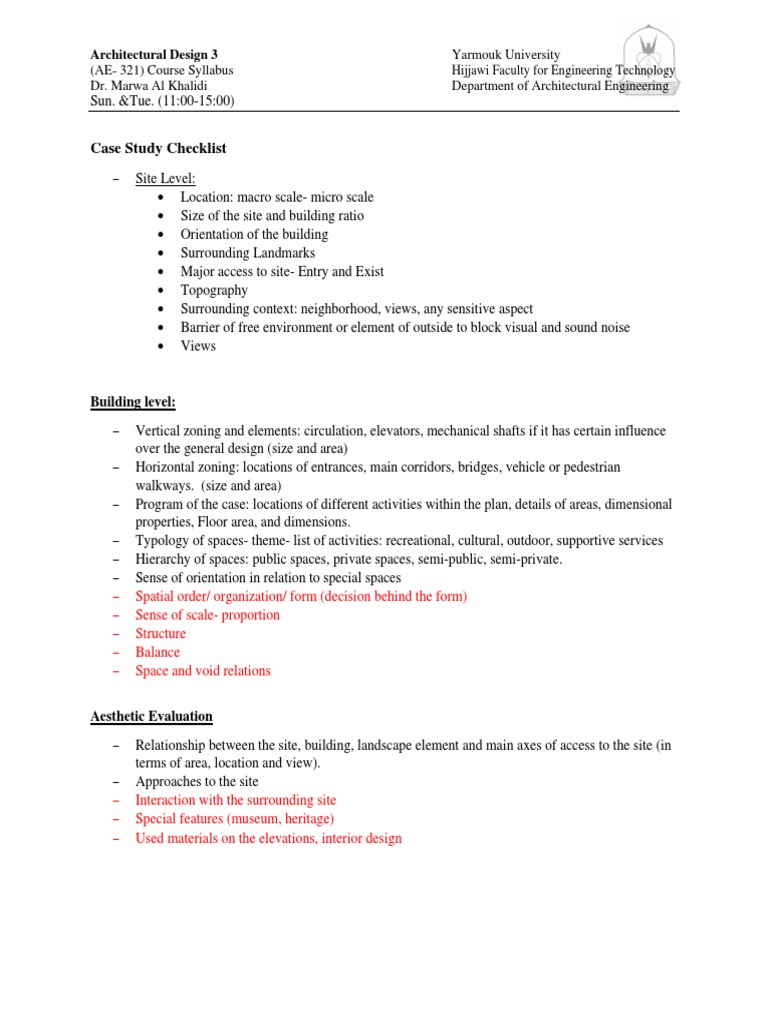 Case Study and Site Analysis-Checklist | PDF