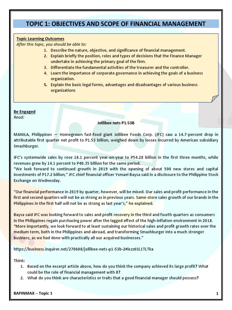 Financial Management Objectives Overview | PDF | Stocks | Market ...