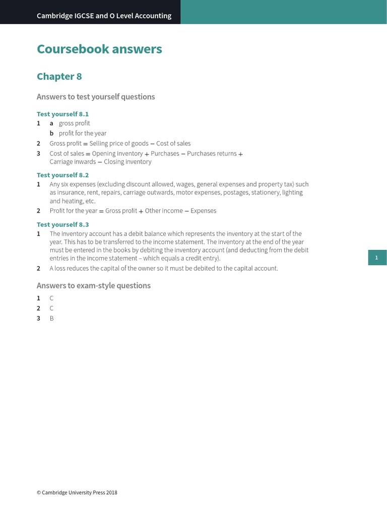 Coursebook Chapter 8 Answers | PDF | Income Statement | Expense