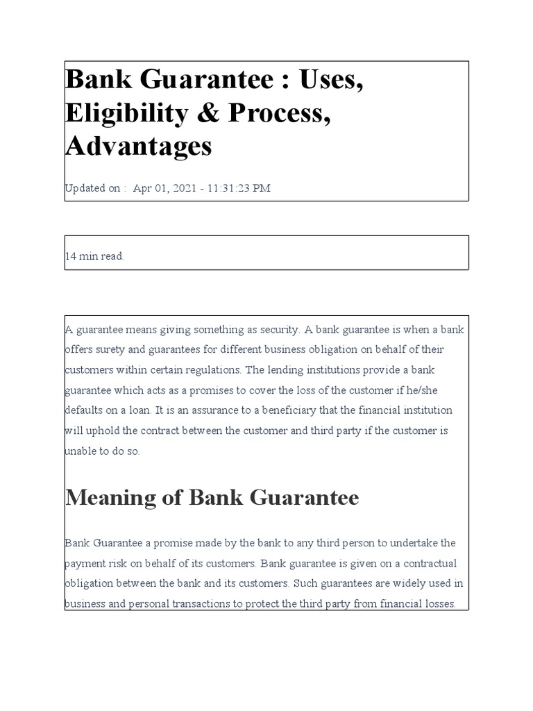 Bank Guarantee: Uses, Eligibility & Process, Advantages | PDF | Banks ...