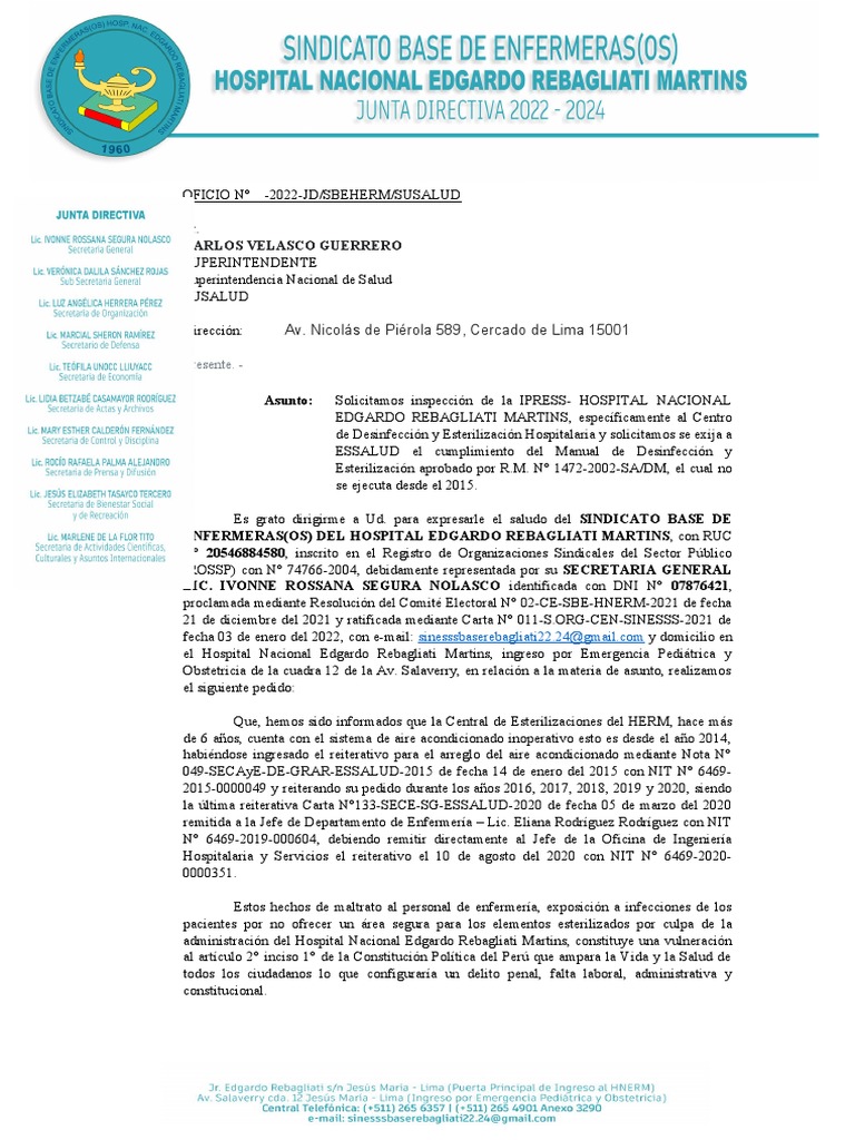 Modelo de Oficio Sindical para SUSALUD - CASO AIRE ACONDICIONADO | PDF | Justicia | Ley Pública
