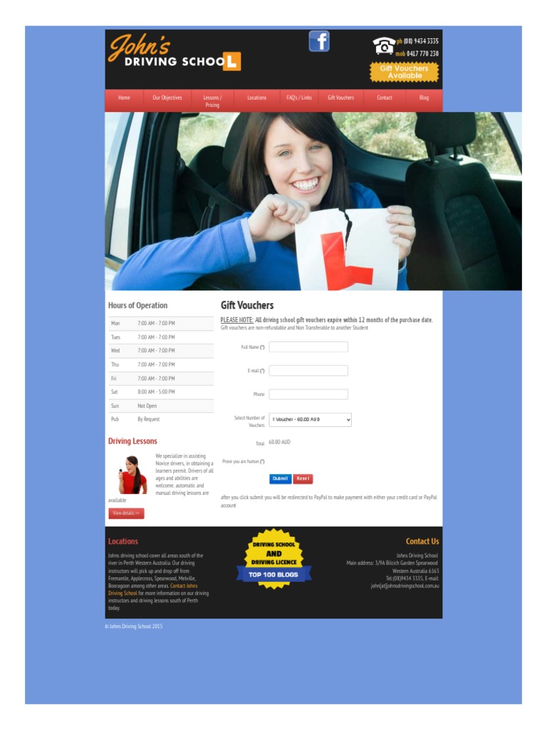 Driving Lesson Gift Vouchers South Perth - Johns Driving School | PDF ...