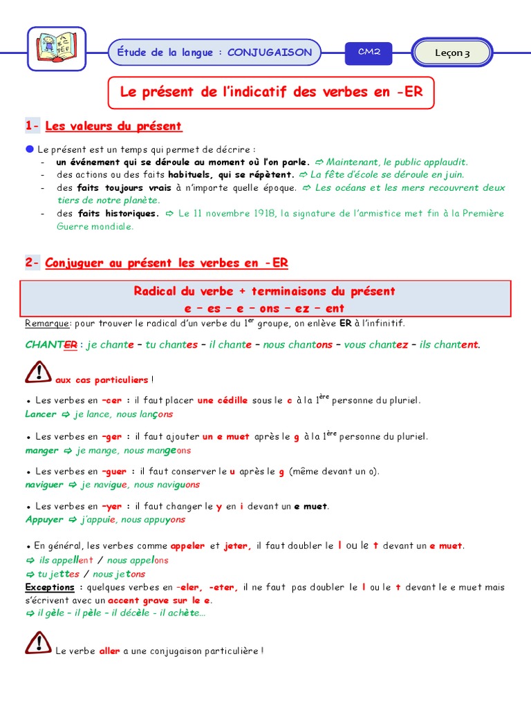 Conj 3 Le Present de L Indicatif Des Verbes en ER | PDF | Verbe ...