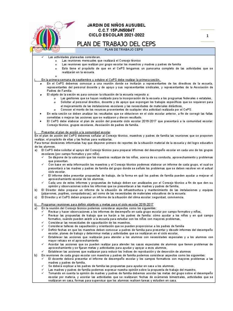 Plan de Trabajo Ceps | PDF