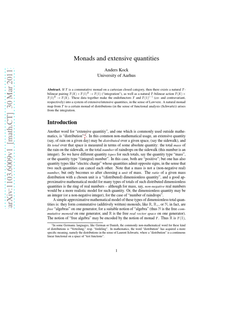 Monads and Extensive Quantities | PDF | Distribution (Mathematics ...
