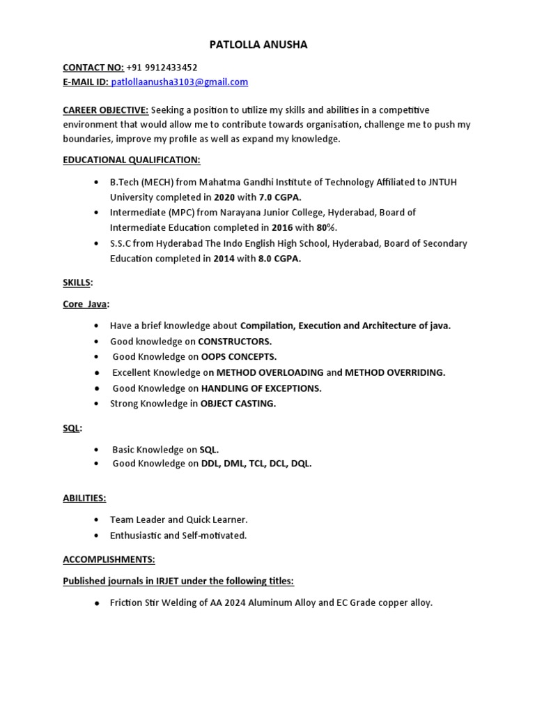 Anusha Resume | PDF