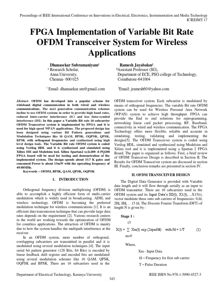 FPGA Implementation of Variable Bit Rate | PDF | Modulation | Orthogonal Frequency Division ...