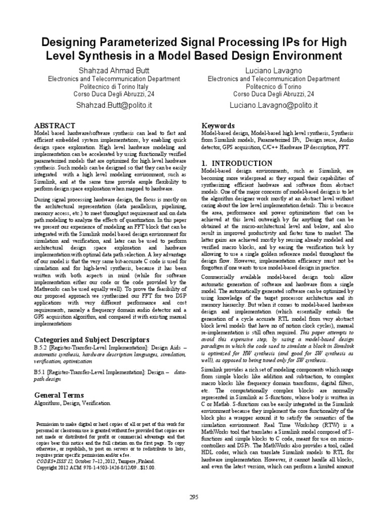 Designing Parameterized Signal Processing Ips For High Level Synthesis in A Model Based Design ...