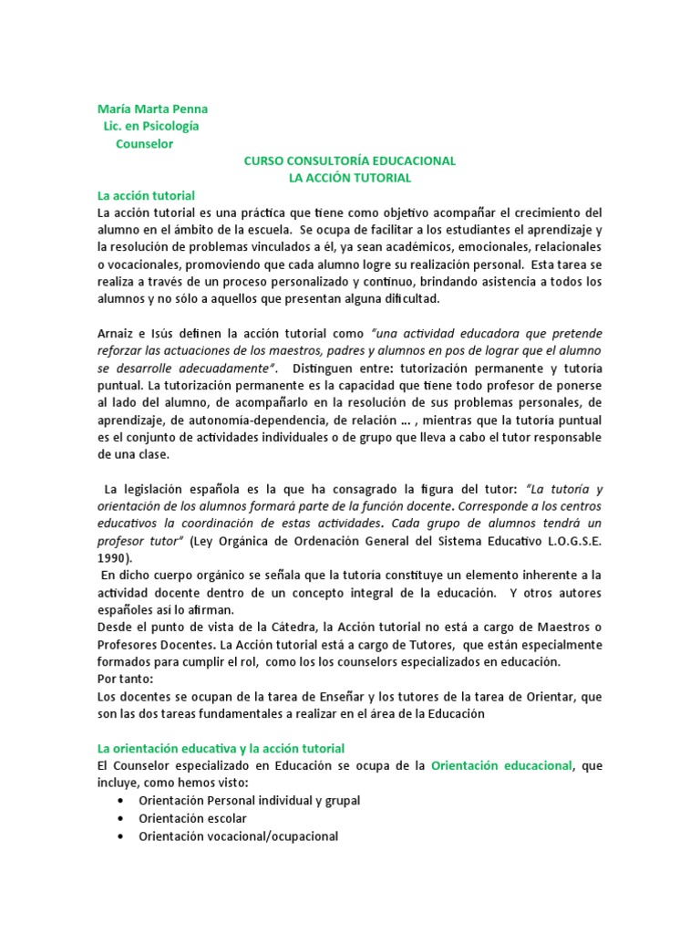 9.la Acción Tutorial | PDF | Aprendizaje | Maestros