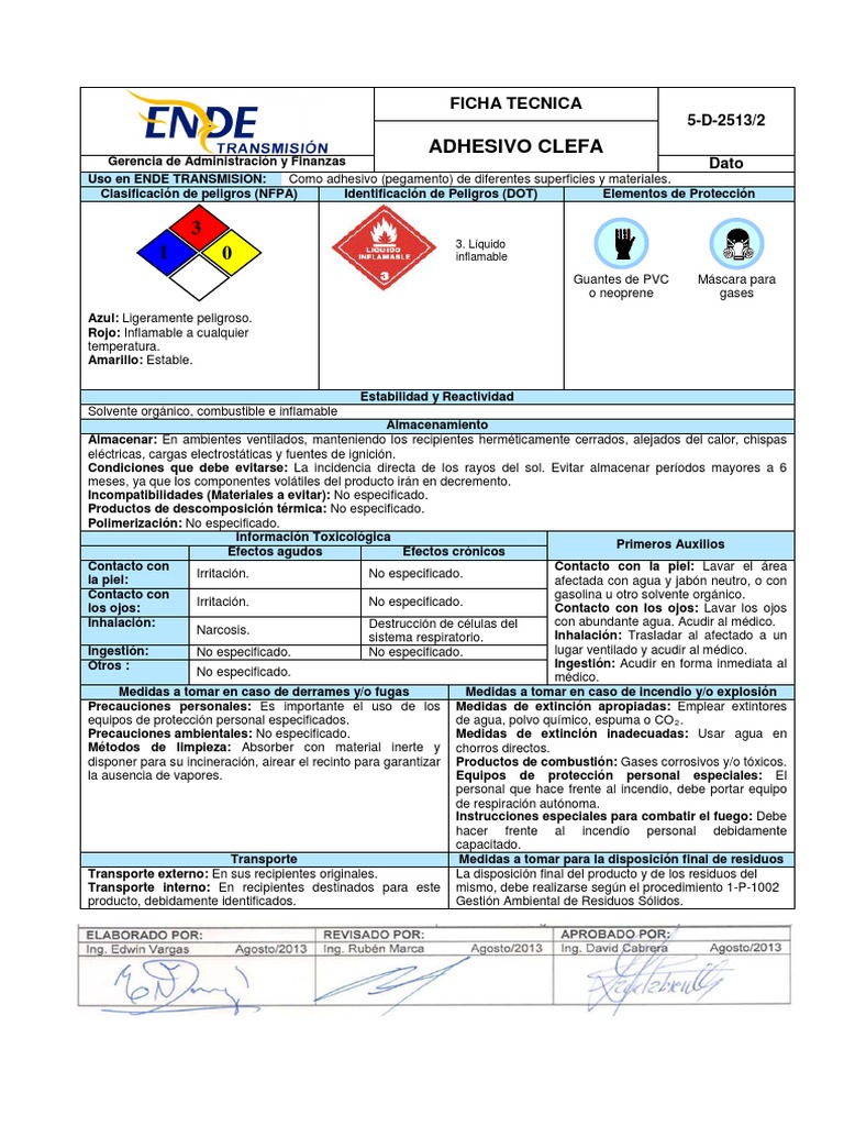 5-D-2513 Adhesivo-Clefa | PDF | Combustibles | Agua