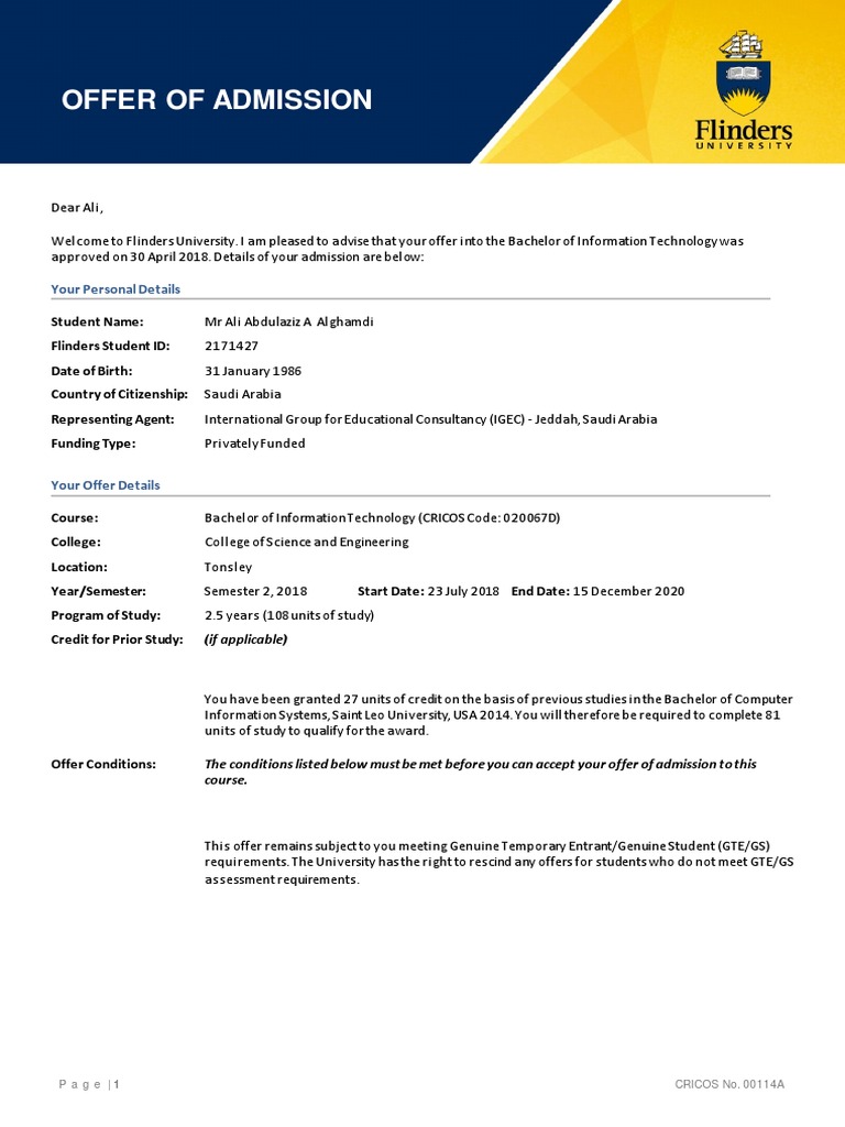 Offer of Admission: Your Personal Details | PDF | Payments