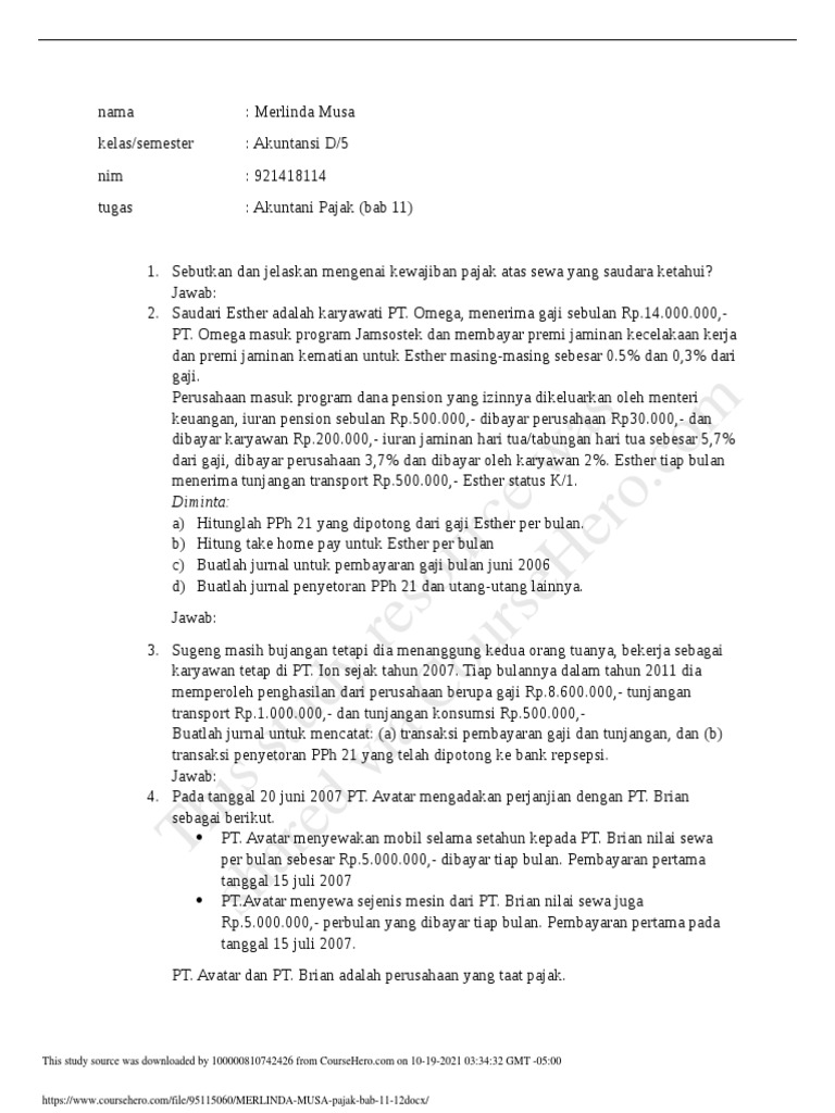MERLINDA MUSA Pajak Bab 11 12 | PDF