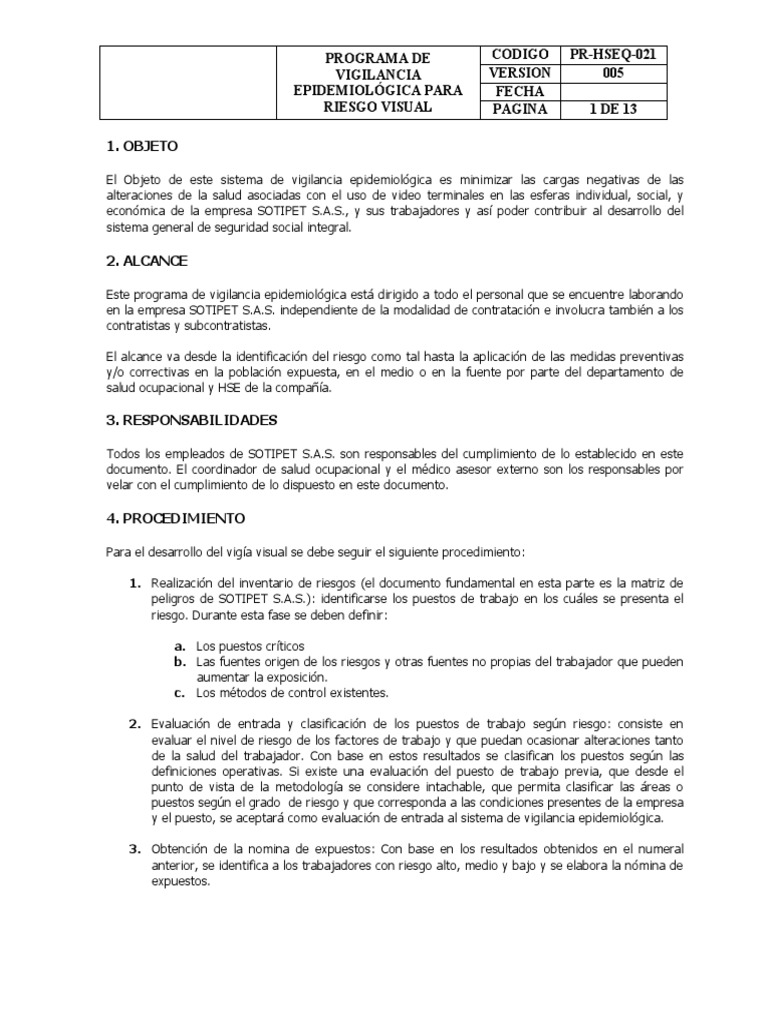 PR-HSEQ-021 PVE Visual | PDF | Seguridad y salud ocupacional | Vigilancia