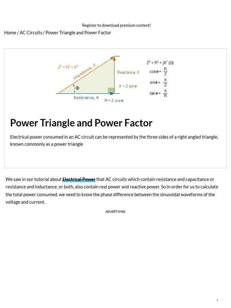 Power Triangle and Power Factor in AC Circuits | PDF