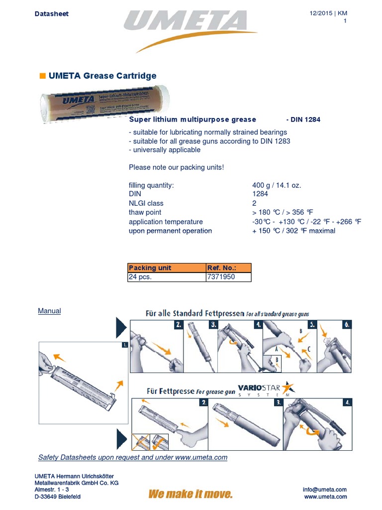 UMETA Grease Cartridge: Super Lithium Multipurpose Grease | PDF