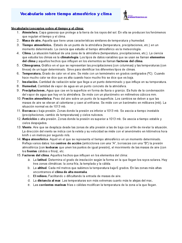 Vocabulario del Tiempo y Clima | PDF | Clima | Herida