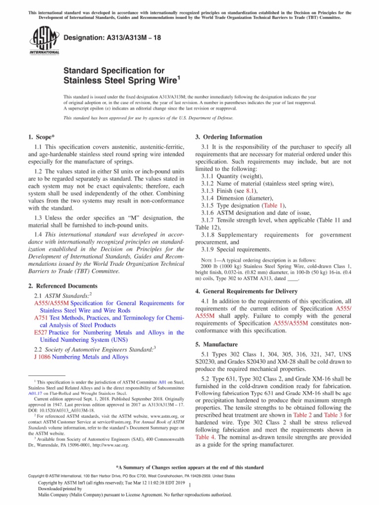 Astm A313 18 | PDF