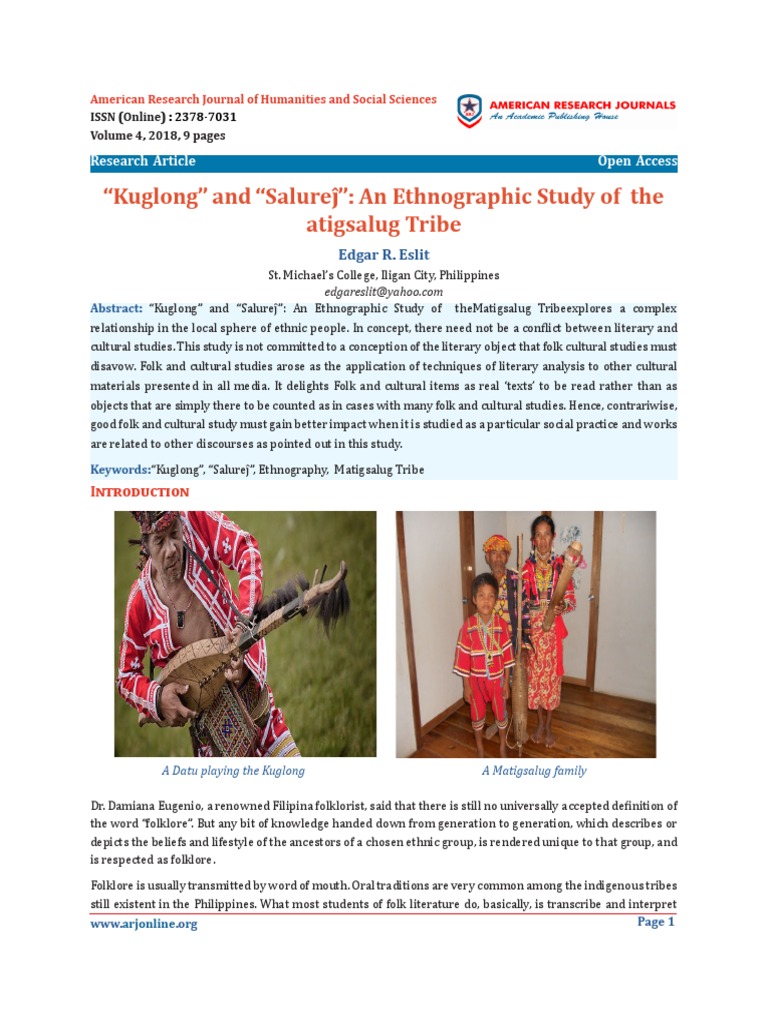 Ethnographic Study of Matigsalug Tribe | PDF | Folklore | Narrative