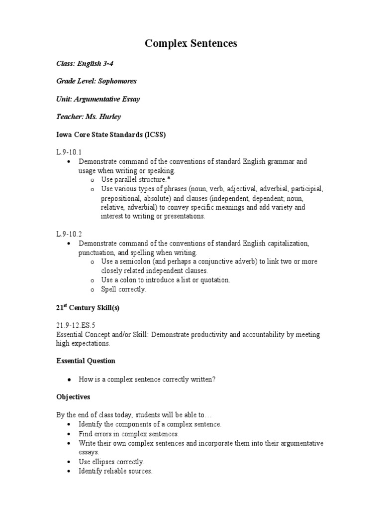 Mastering Complex Sentences in Essays | PDF | Linguistic Morphology ...