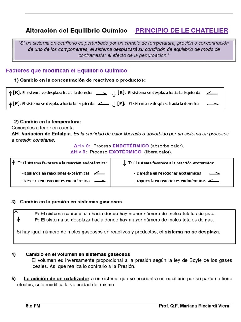 Principio de Le Chatelier | PDF | Entalpía | Equilibrio químico