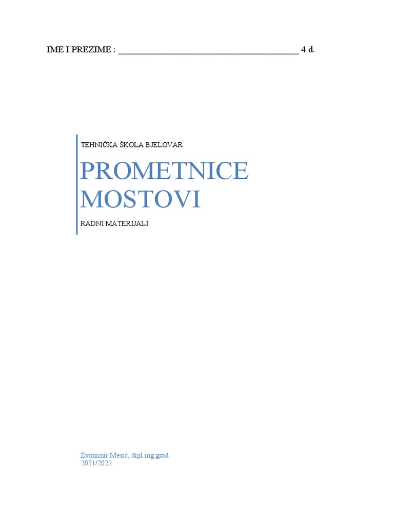Prometnice 4 Mostovi 2021 2022 | PDF