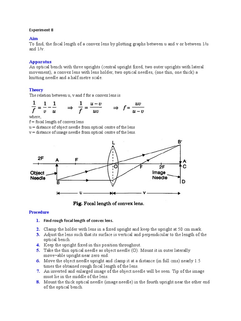 Experiment 8 Focal Lenght Og Convex Lens | PDF | Optics | Length
