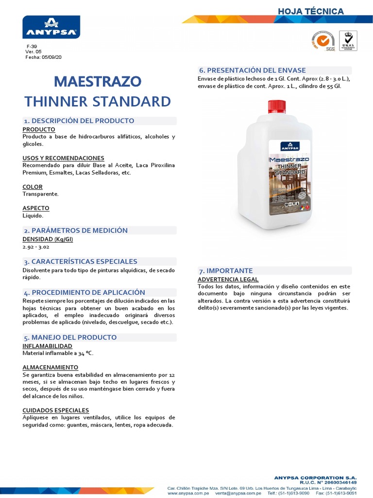 Maestrazo Thinner Standard | PDF