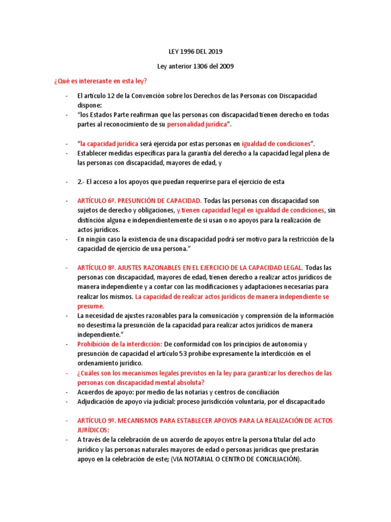 Ley 1996 de 2019: Capacidad Legal y Apoyos | PDF | Invalidez | Jurisdicción