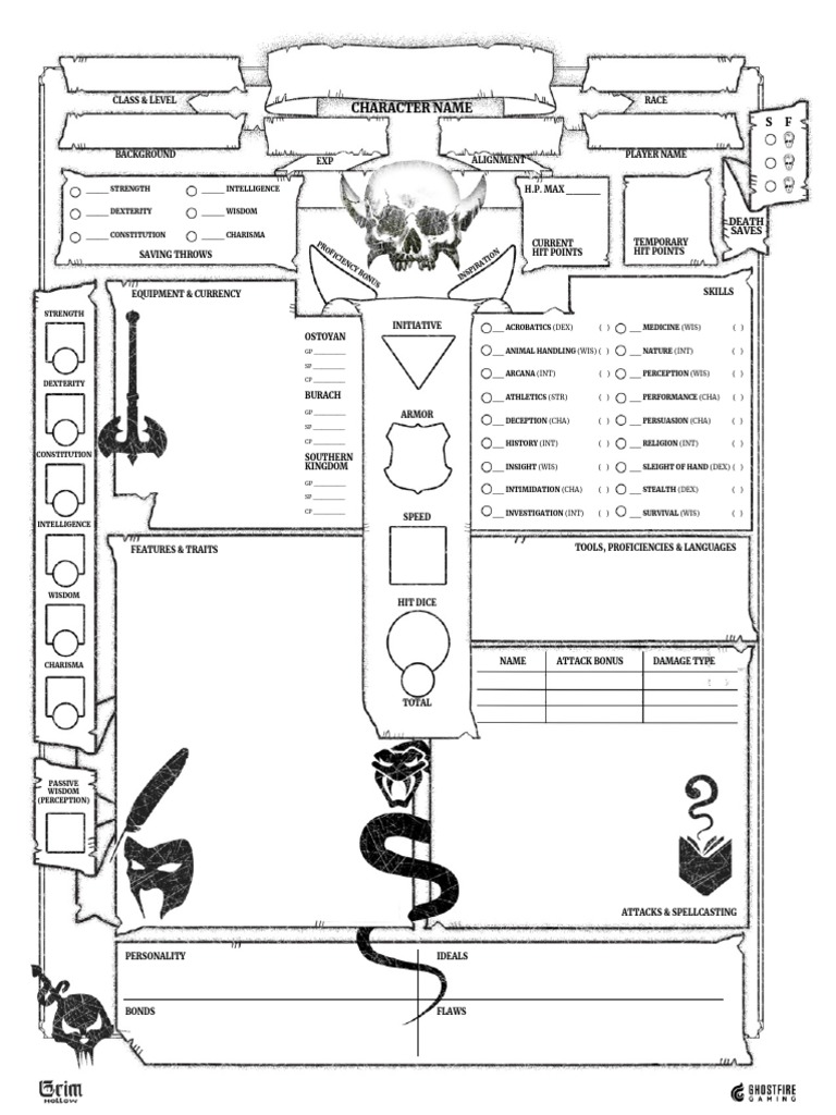 Grim Hollow Character Sheet | PDF | Role Playing Games | Gaming