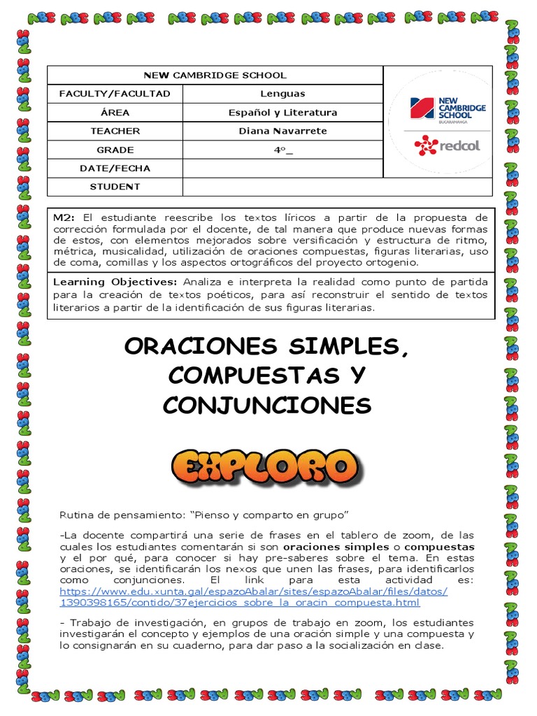 Guia No. 2 Oraciones Simples y Compuestas. | PDF | Oración (Lingüística ...