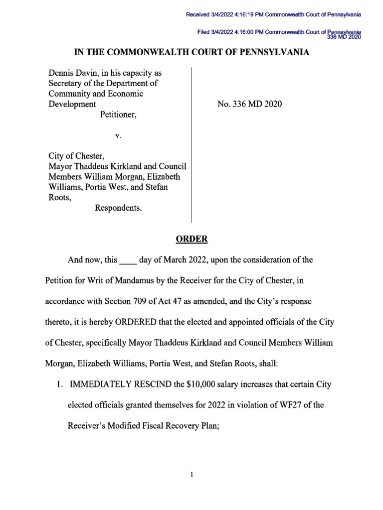 Petition For A Writ of Mandamus Filed by The Reciever's Office | PDF | Government | Common Law