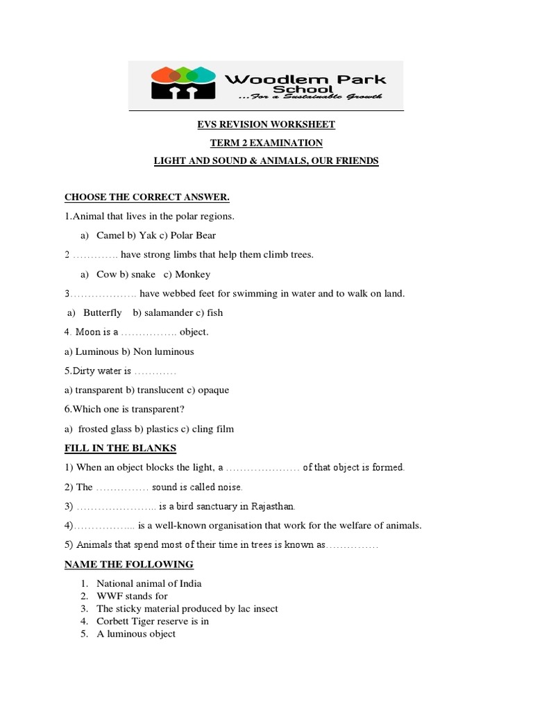 1 Evs Revision Worksheet Term 2 | PDF