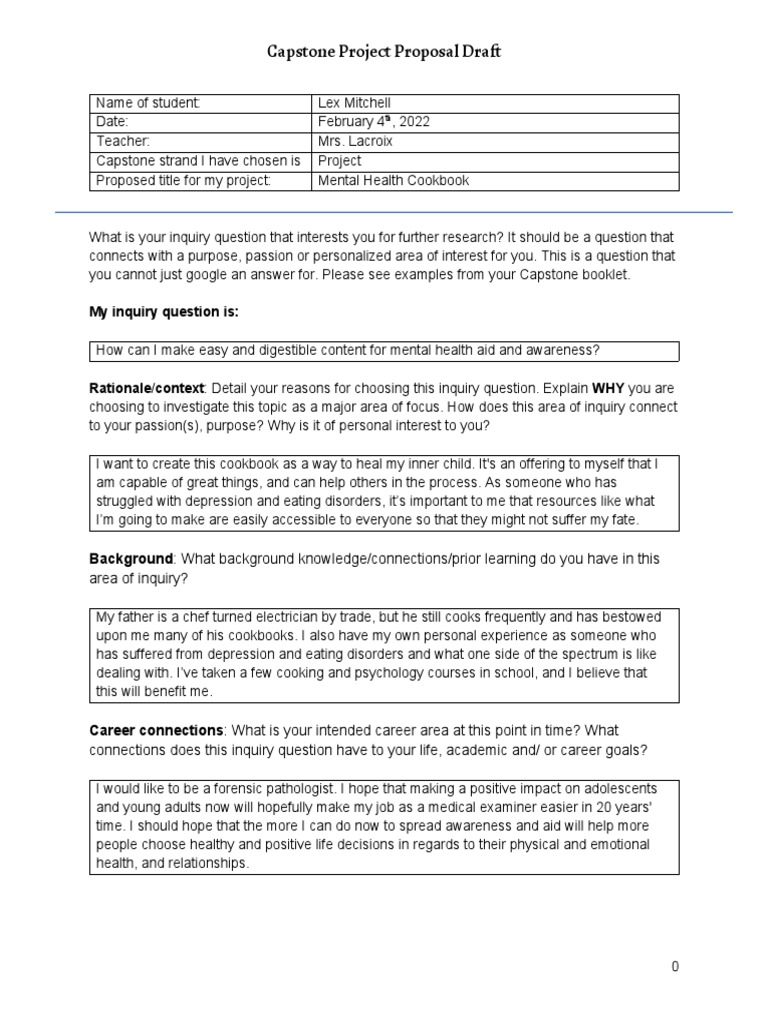 Capstone Project Proposal Draft | PDF | Meal | Lunch