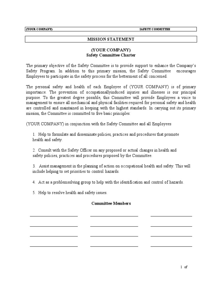 Mission Statement Template 03 | PDF | Occupational Safety And Health ...